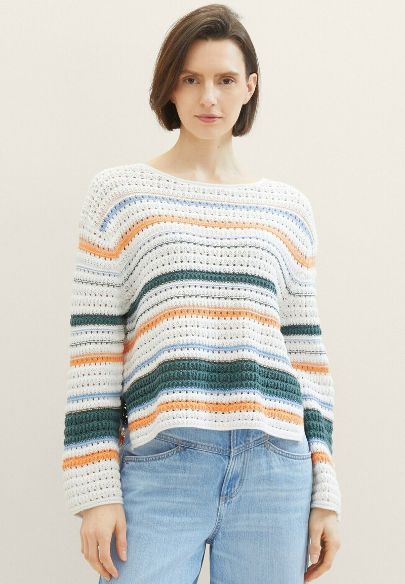 TOM TAILOR Jumper - green orange multicolor stripe/white - Zalando.de