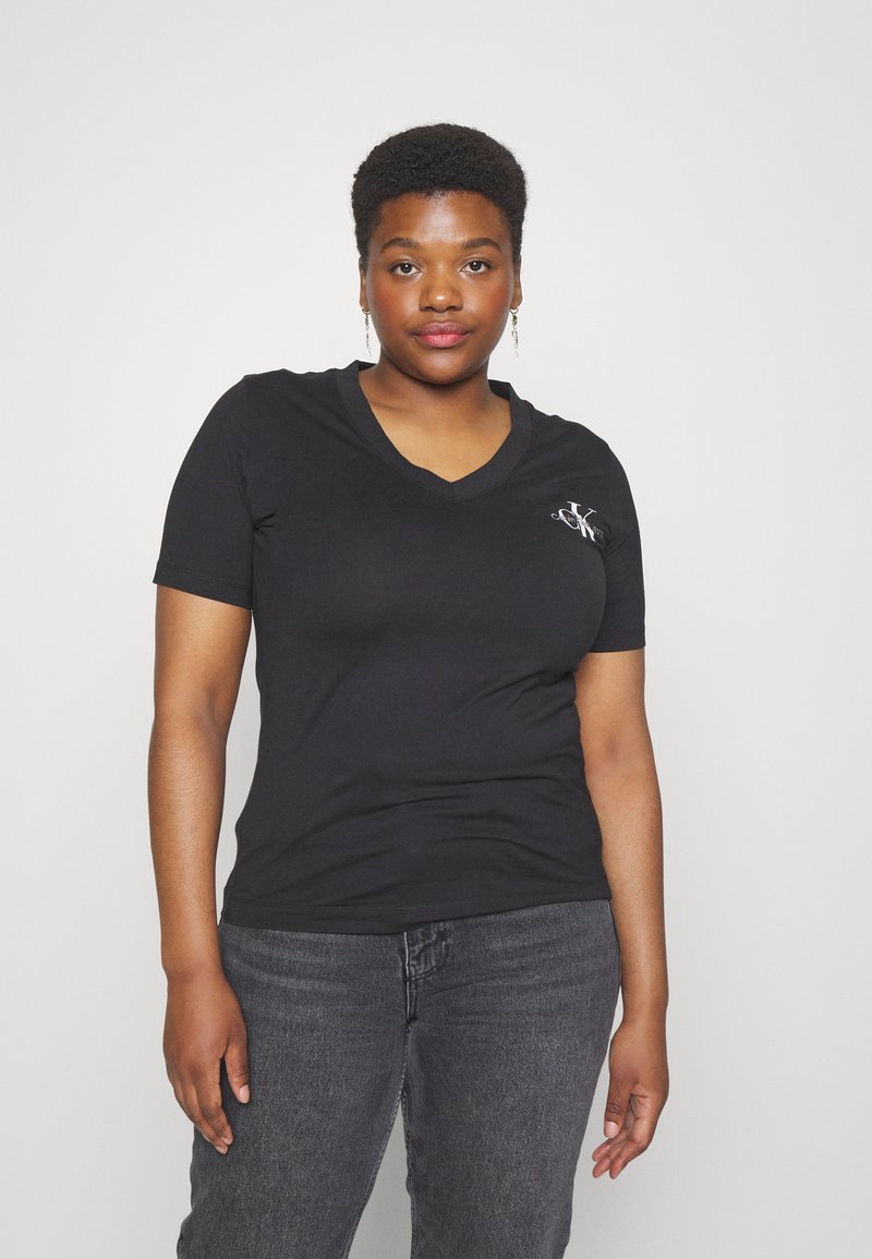 Calvin Klein Jeans Plus Monologo Slim V Neck Tee Basic Póló Black