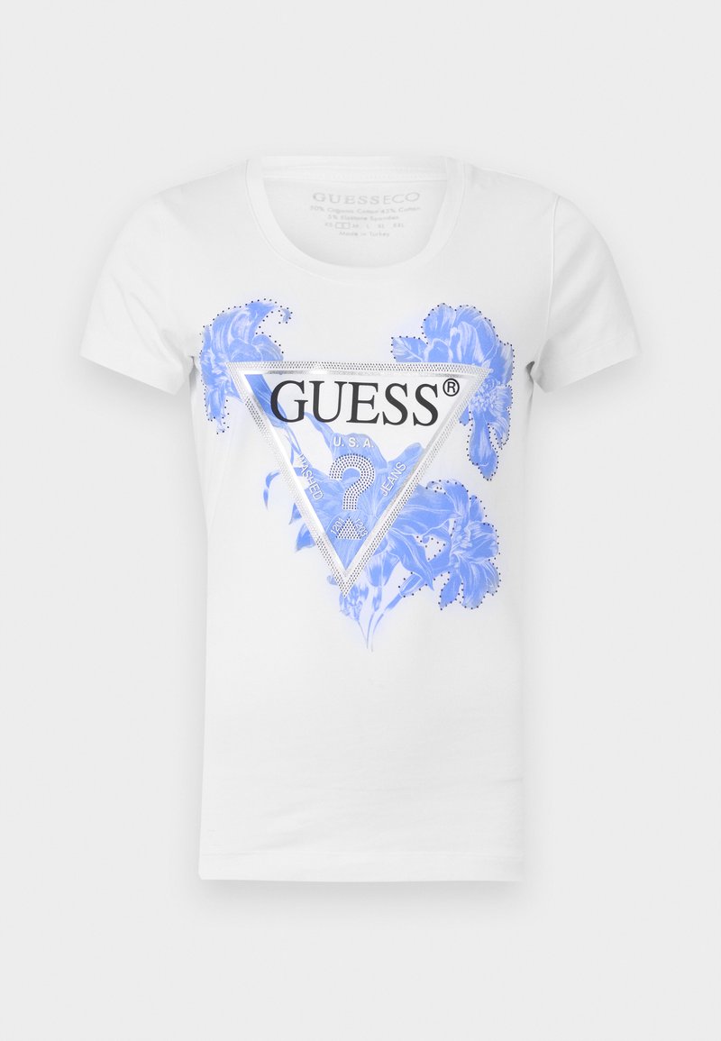 Guess FLOWER TRIANGLE TEE - T-shirt con stampa - pure white/bianco ...
