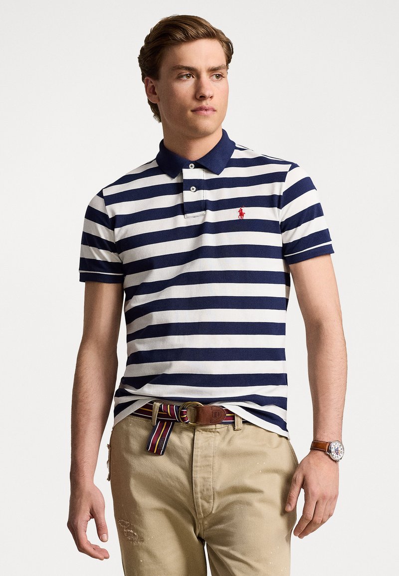 Polo Ralph Lauren CUSTOM SLIM FIT STRIPED MESH POLO SHIRT - Polo shirt - deckwash white/newport ...