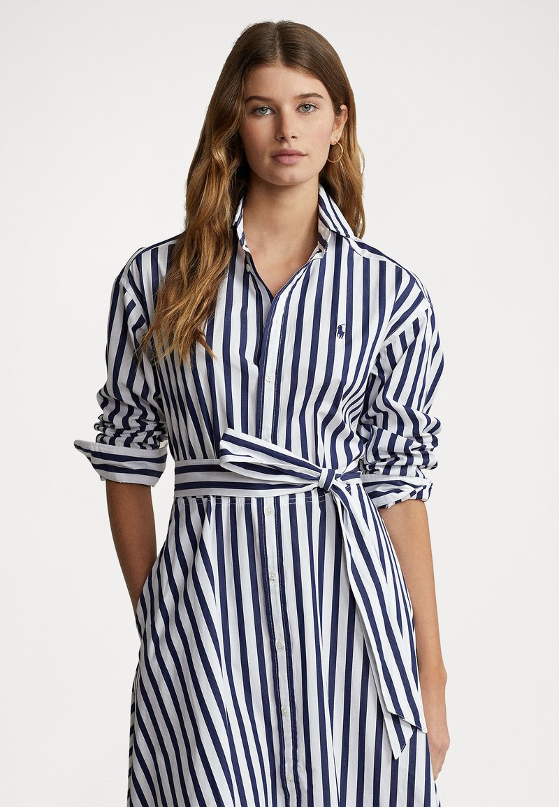 Polo Ralph Lauren ELA LONG SLEEVE DAY DRESS - Blusenkleid - navy/white/dunkelblau - Zalando.at