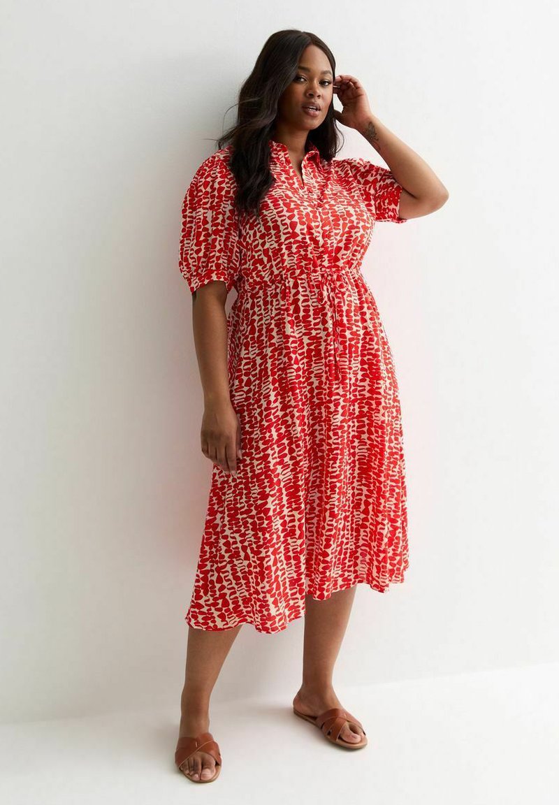 New Look Curves ABSTRACT PATTERN MIDI - Skjortklänning - red pattern ...