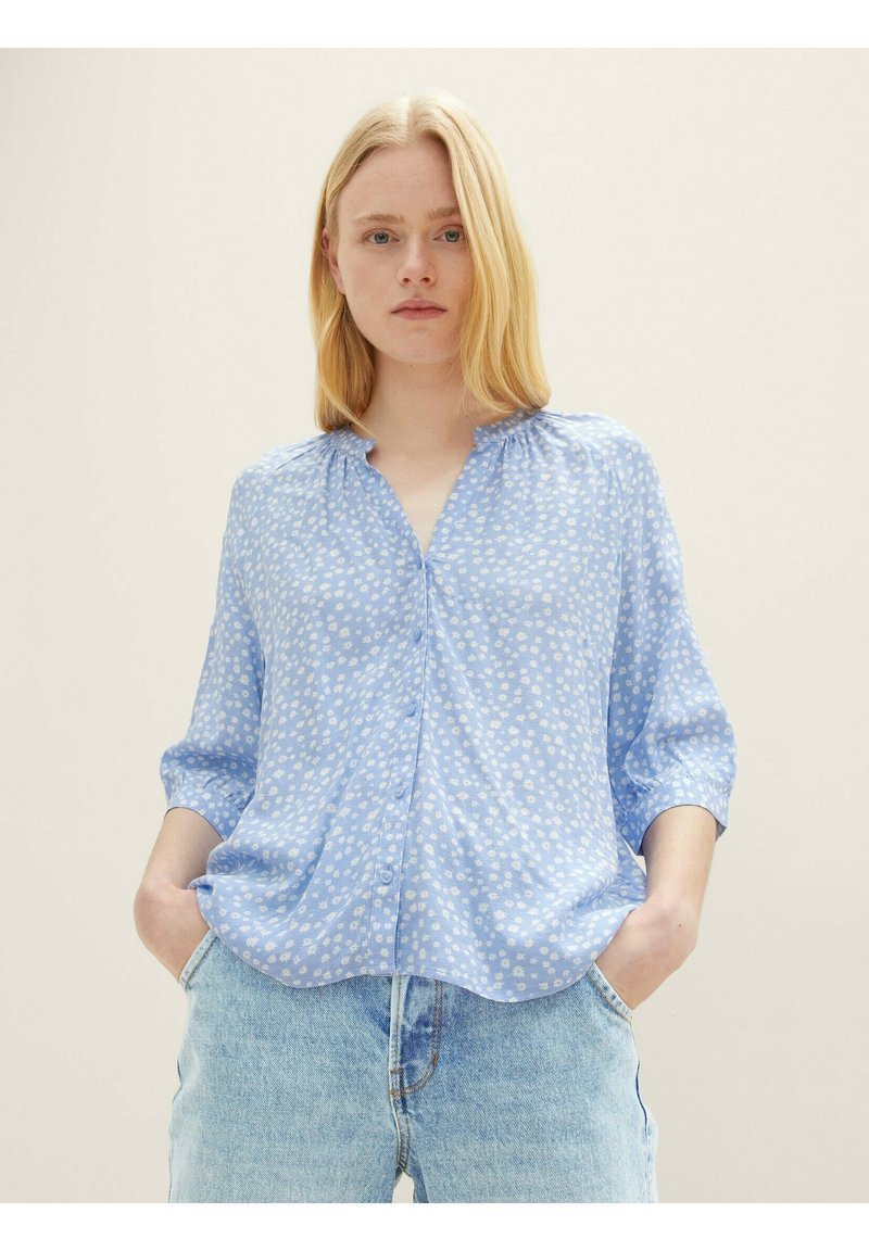 TOM TAILOR DENIM MIT BALLONÄRMELN - Bluse - light blue flower print/hellblau - Zalando.de