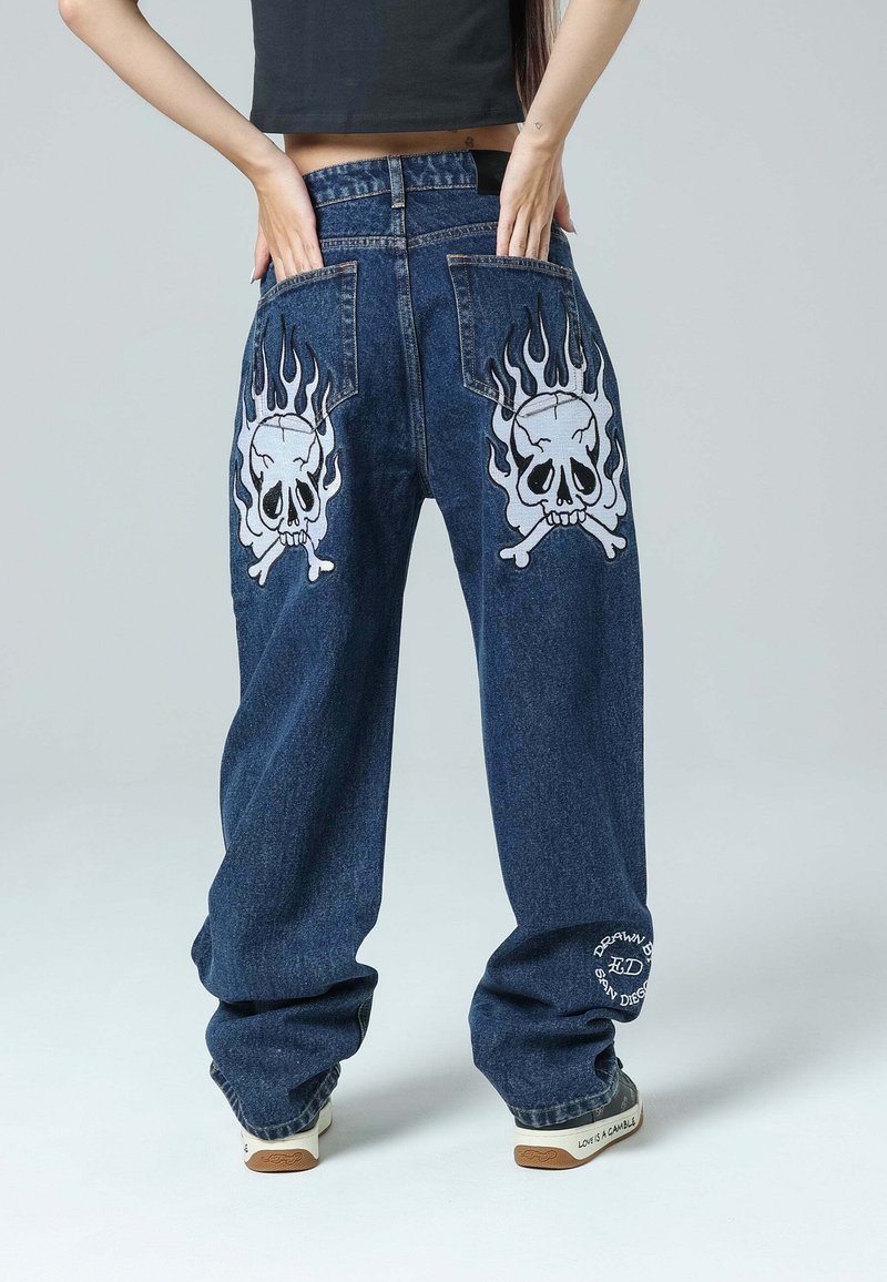Ed Hardy FLAMING SKULL - Vaqueros boyfriend - indigo/blue denim ...