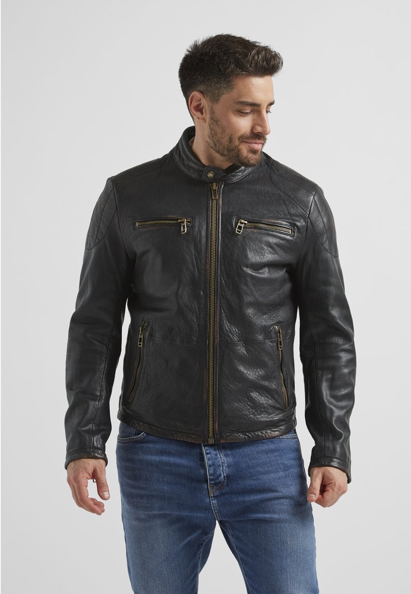 Milestone MSEDISON - Lederjacke - schwarz kirschrot/schwarz - Zalando.de