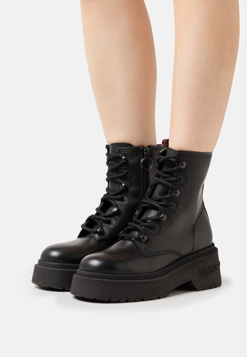 Tommy Jeans LACE UP CHUNKY - Platform ankle boots - black - Zalando.ie