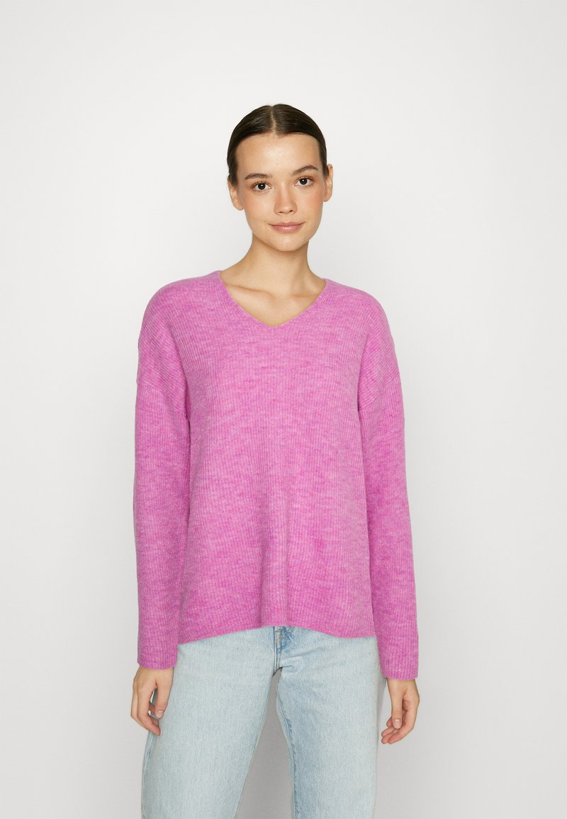 Vero Moda VMCREWLEFILE V-NECK - Strickpullover - cyclamen melange/pink - Zalando.de