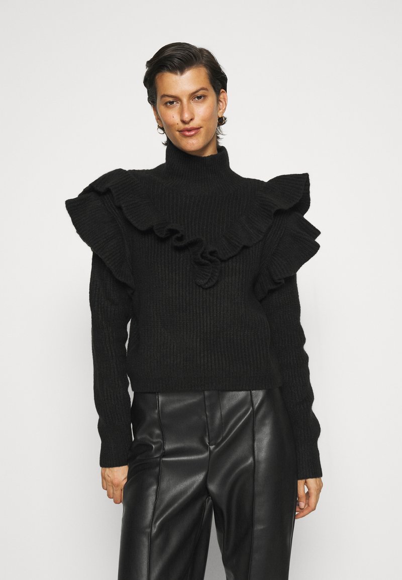 Glamorous Tall ROLLNECK CROPPED RUFFLE JUMPER - Jumper - black - Zalando.de