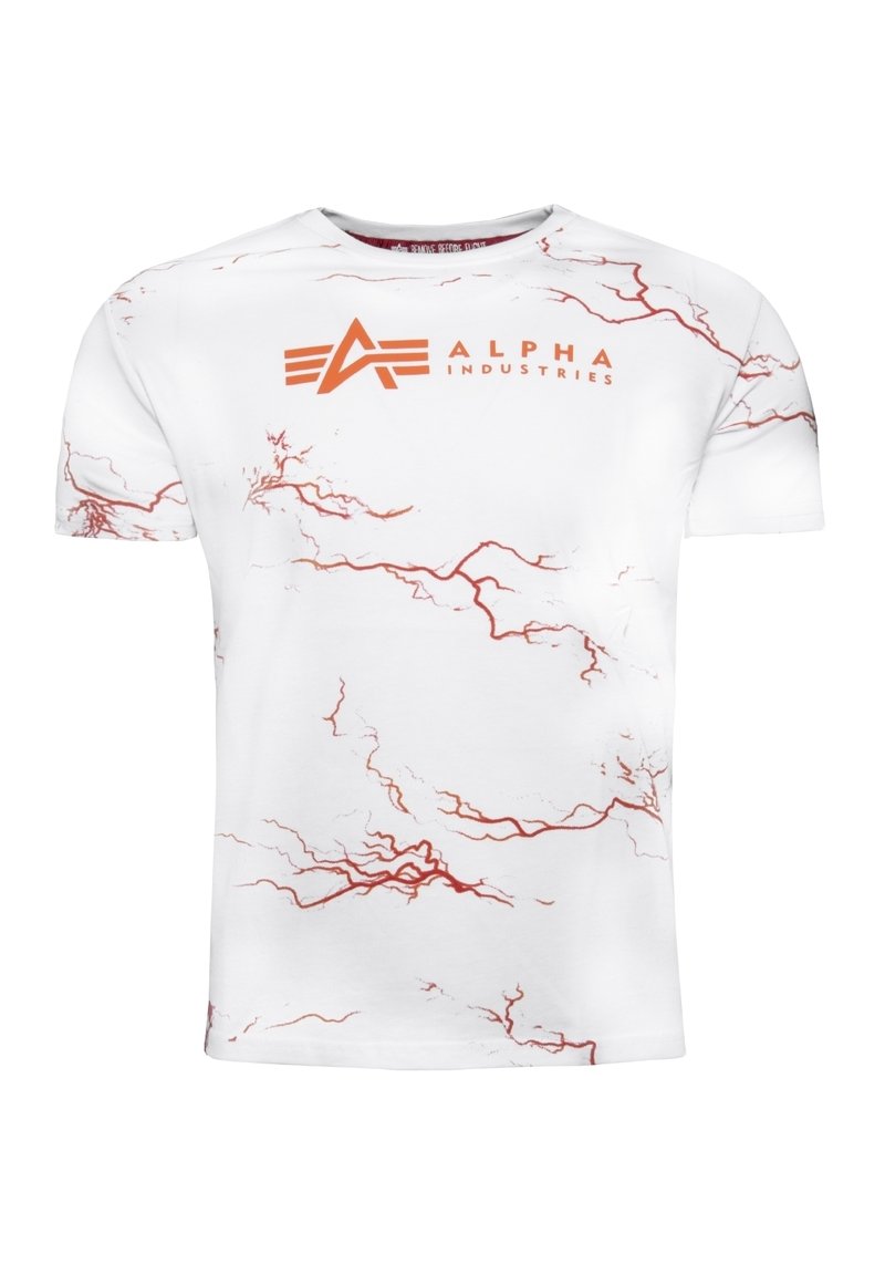 Alpha Industries LIGHTNING AOP - T-Shirt print - white orange/weiß ...