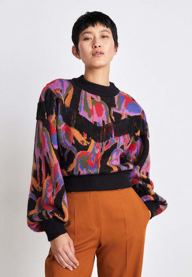 Farm Rio WILD HORSES BLACK FRINGE - Jumper - black/multi-coloured ...