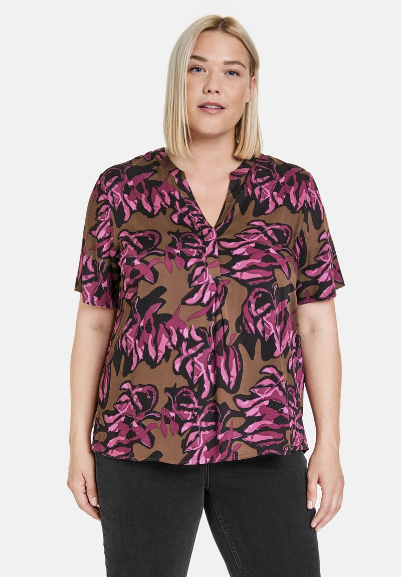 Samoon KURZARM HALBARM - Blouse - rustic oak gemustert/dark brown ...