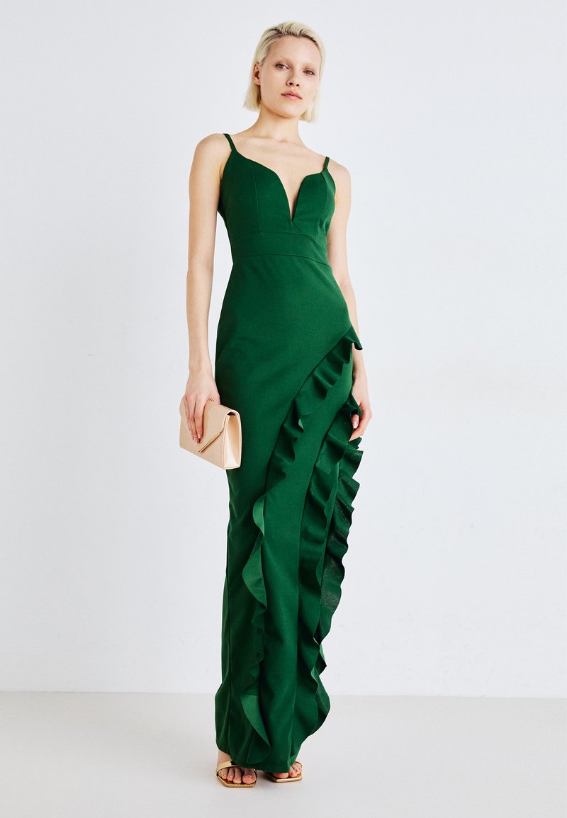 WAL G. NUELLA V NECK RUFFLE MAXI - Vestito di maglina - bottle green ...