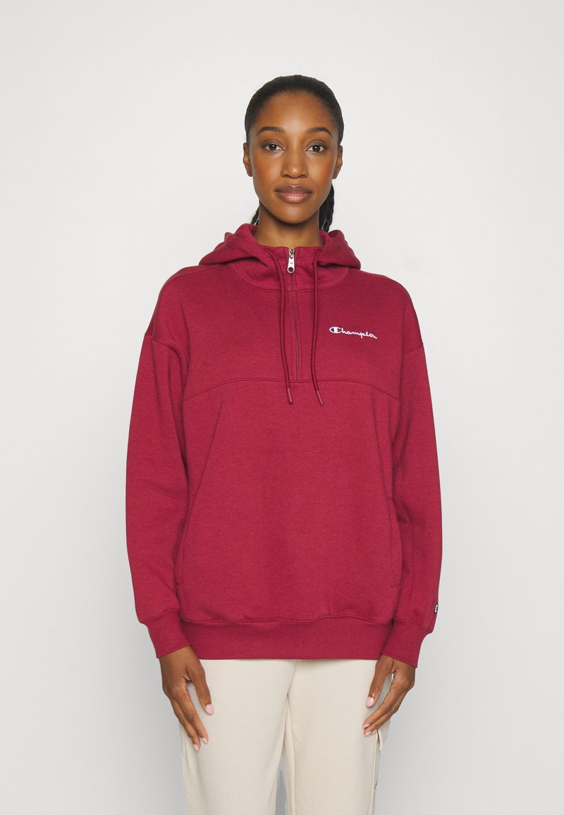 Champion CLASSIC OVERSIZED HOODED HALF ZIP - Mikina - dark red/tmavě ...