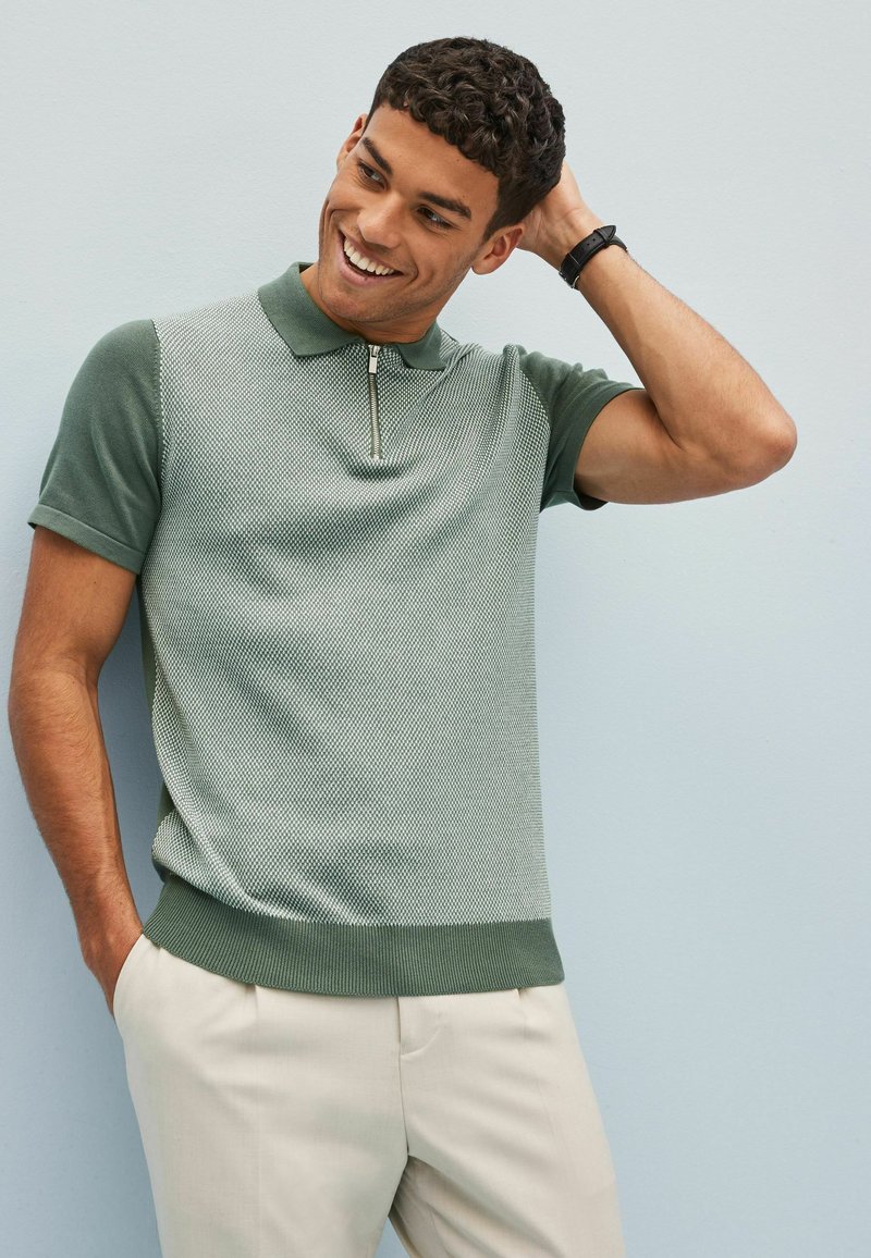 Next TEXTURED ZIP POLO SHIRT - Poloshirt - sage green/grün - Zalando.de