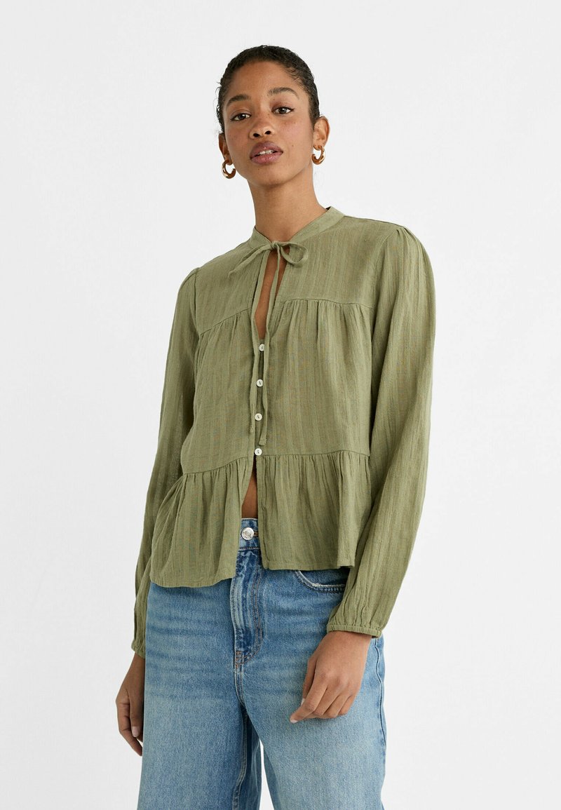 Stradivarius FLOWING BOHO - Blus - khaki - Zalando.se