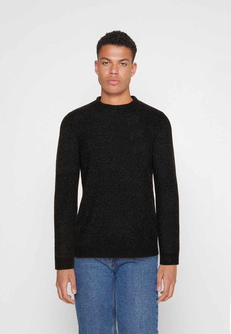 Jack & Jones JCOTWIST STRIPED CREW NECK - Jumper - black/asphalt/black ...
