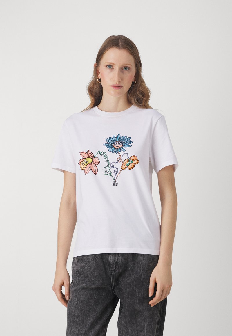 PS Paul Smith WOMENS FLOWER RACE - Print T-shirt - white - Zalando