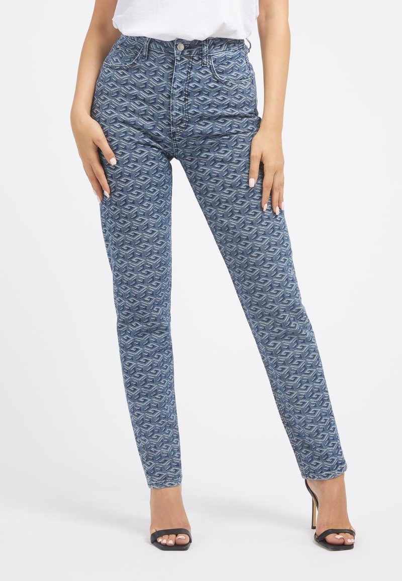 Guess Mom G Cube Logo Jean Slim Mehrfarbig Grundton Blau Bleu