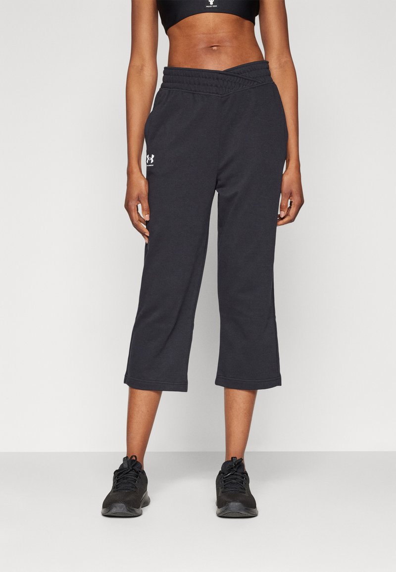 Under Armour RIVAL TERRY CROP WIDE LEG - Jogginghose - black/white/schwarz - Zalando.ch