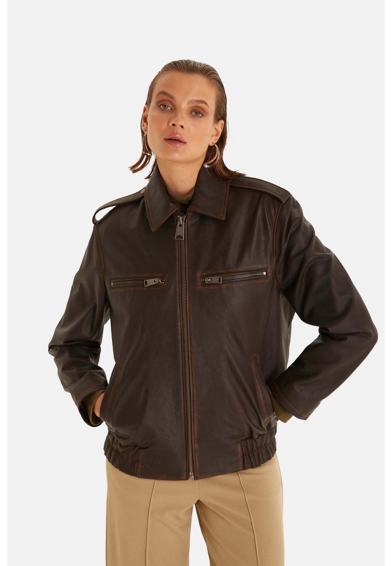 FURNIQ UK Leather jacket - brown - Zalando.ie