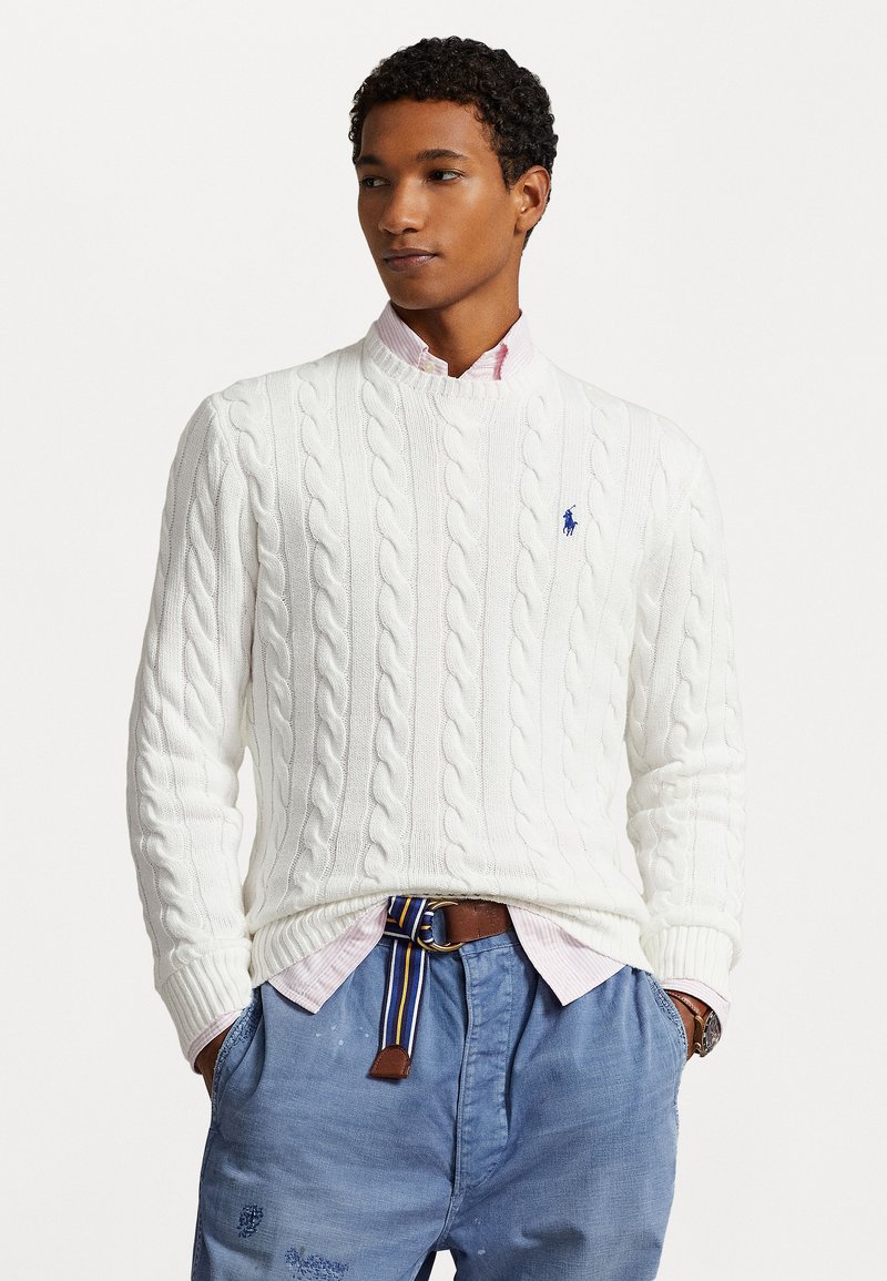 Polo Ralph Lauren CABLE KNIT COTTON SWEATER - Pullover - white/blanc ...