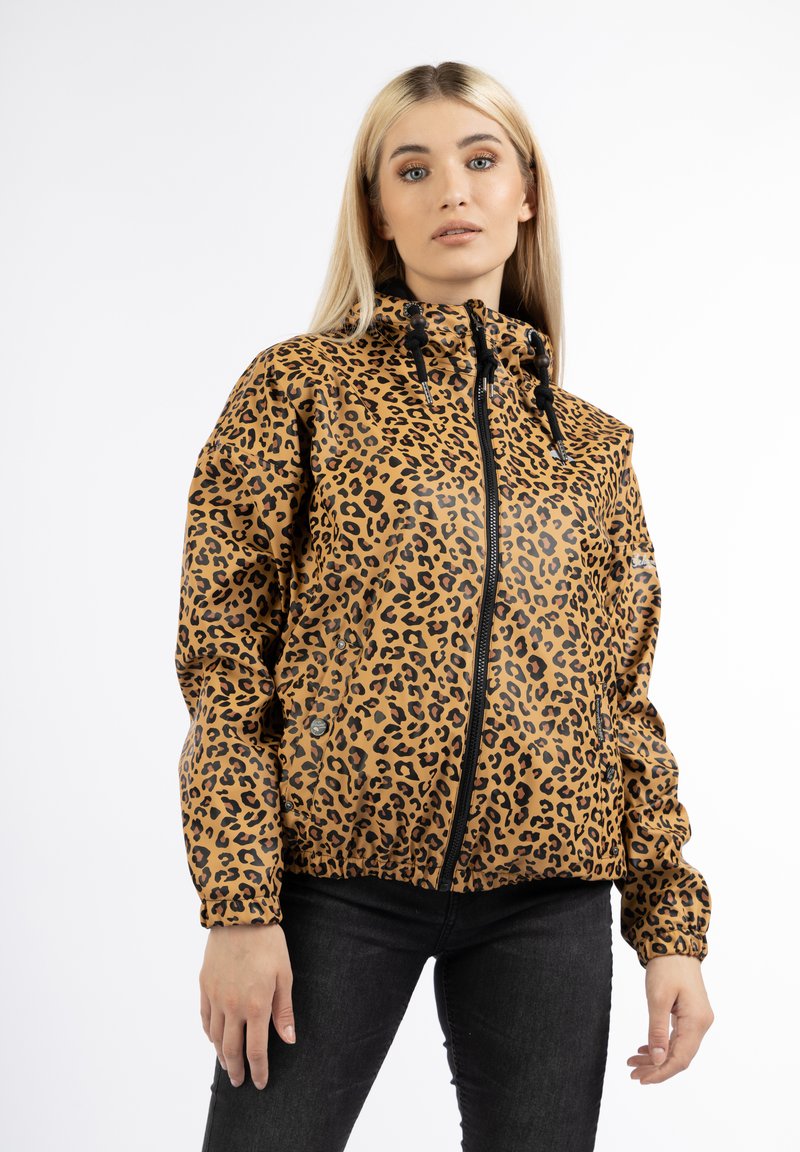 Schmuddelwedda MIT LEO-PRINT - Regenjacke / wasserabweisende Jacke - schwarz beige leo/beige ...