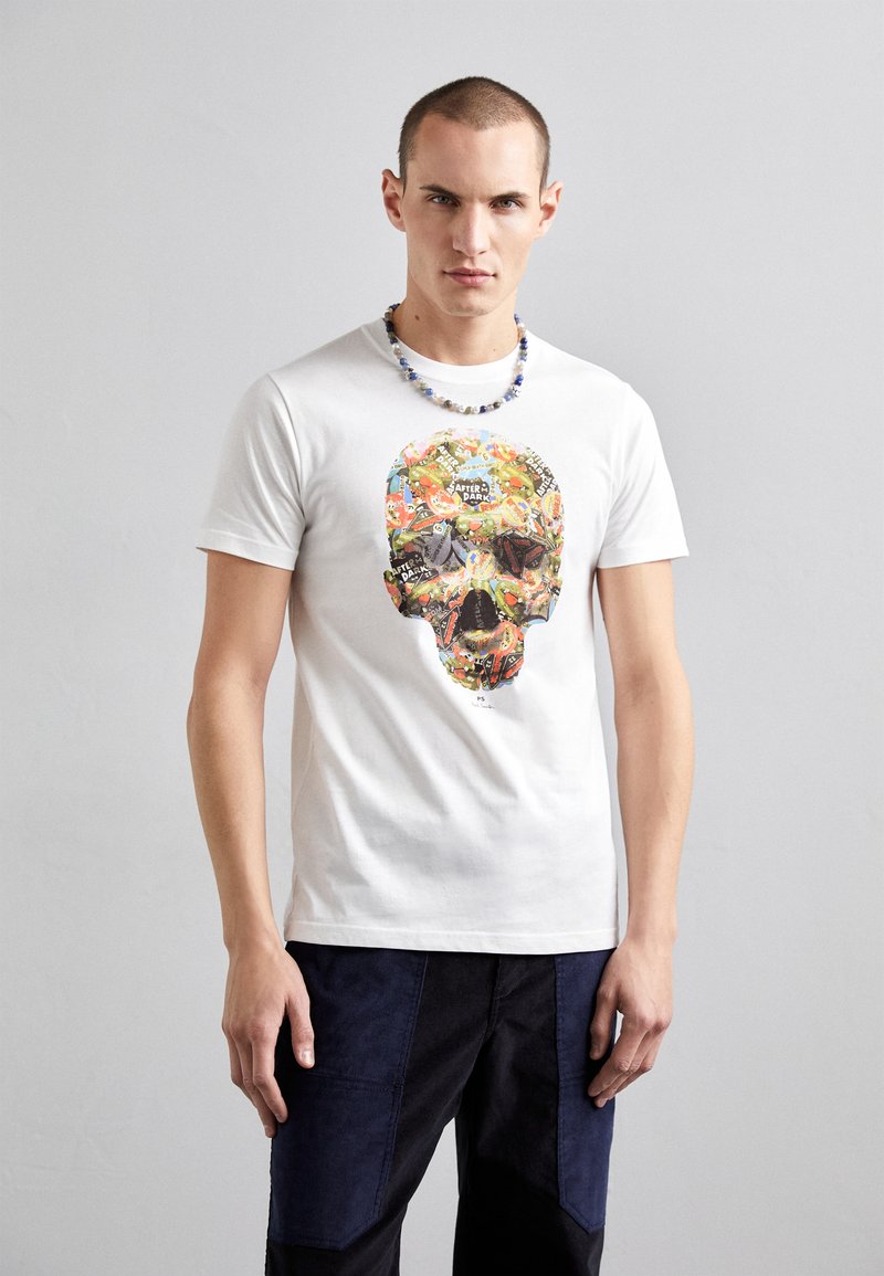 PS Paul Smith MENS SLIM FIT SKULL STICKER - Print T-shirt - white ...