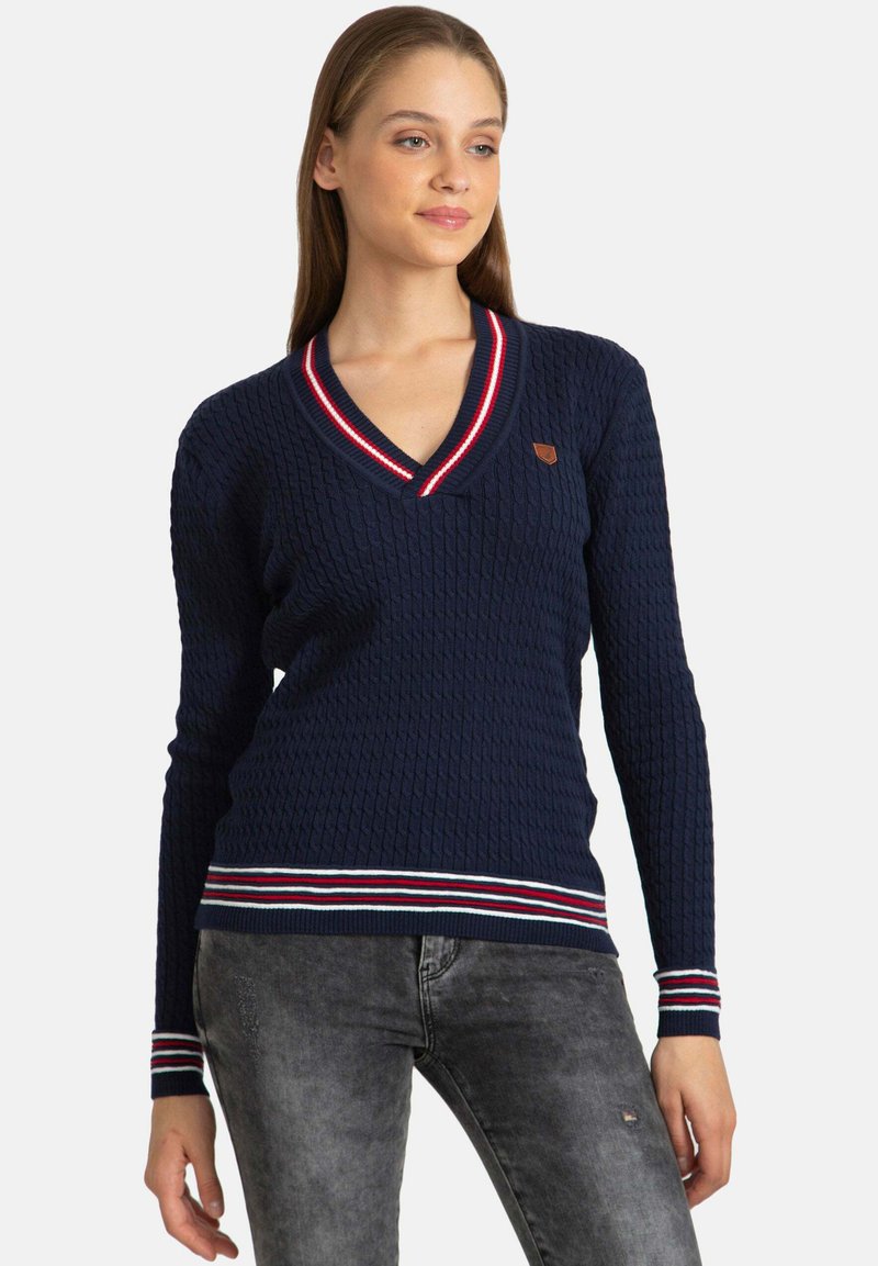 Jacey Quinn V-NECK HAIR BRAID - Strickpullover - navy/dunkelblau ...