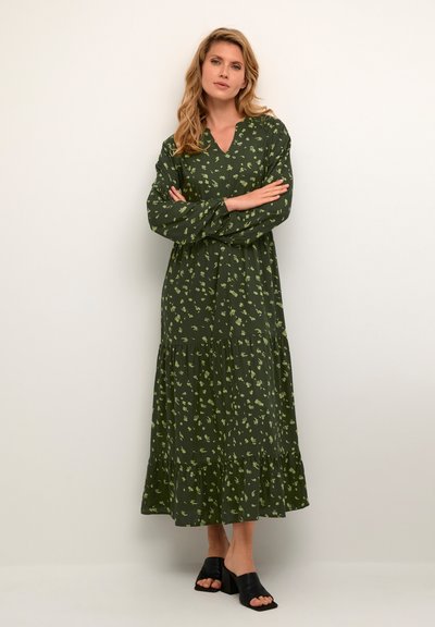 Kaffe KAKARINA AMBER LONG - Freizeitkleid - green flower and leaf print ...