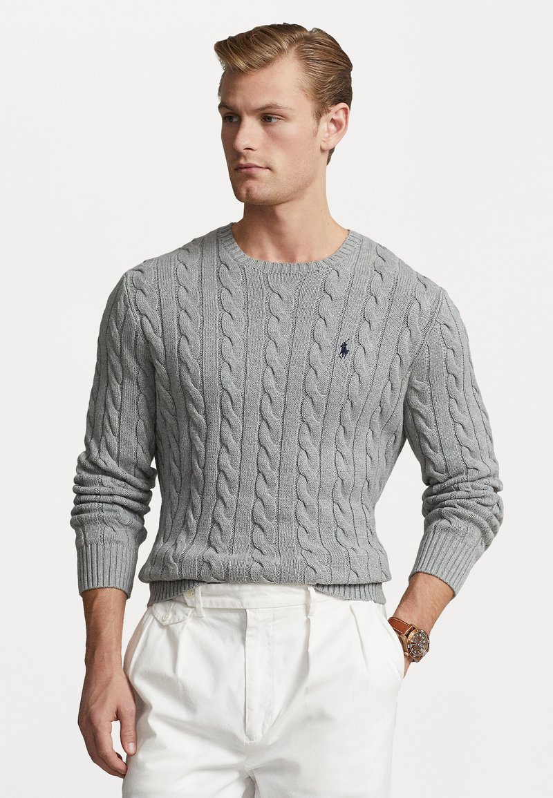 Polo Ralph Lauren CABLE KNIT COTTON JUMPER - Jumper - fawn grey heather ...