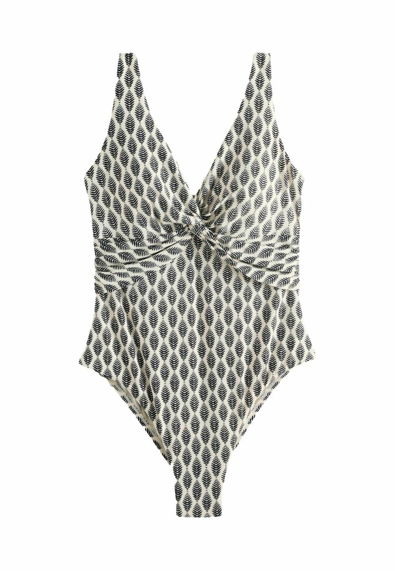 Next TALL FIT - PLUNGE TUMMY CONTROL - Swimsuit - cream black woodblock ...