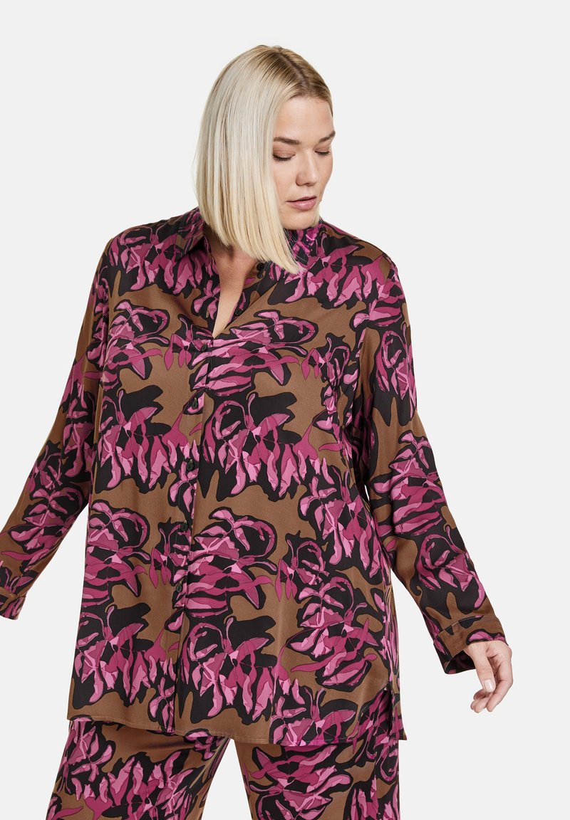 Samoon LANGARM - Button-down blouse - rustic oak gemustert/dark brown ...