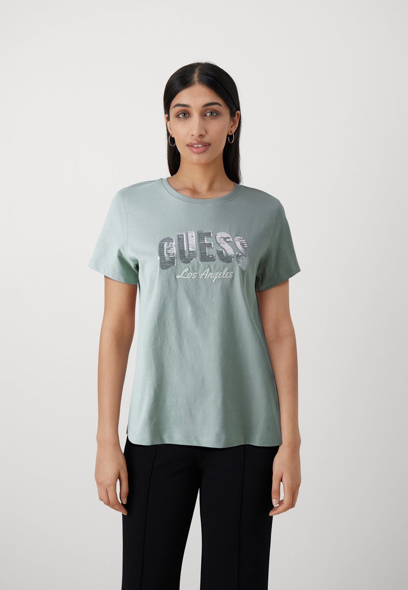 Guess T-shirt z nadrukiem/khaki - Zalando.pl