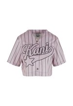 Karl Kani STAR LOGO CROP PINSTRIPE BASEBALL - Bluse - rose black/rosa ...