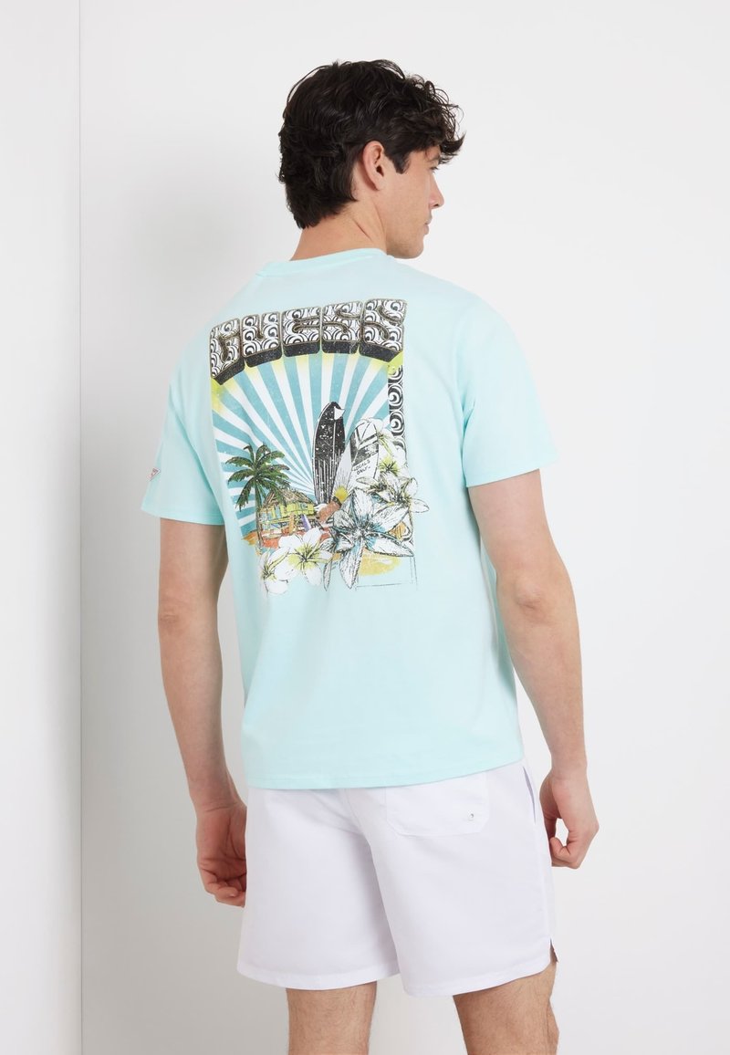 Guess Frontlogo T Shirt Print Himmelblau Hellblau Zalando Ch