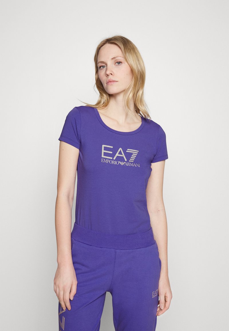 Ea7 Emporio Armani T Shirt Print Blue Gold Flieder Zalando De
