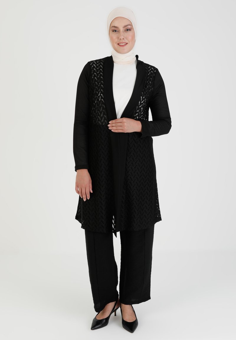 Modanisa PLUS SIZE FISHNET DETAILED WRAPAROUND - Cardigan - black ...