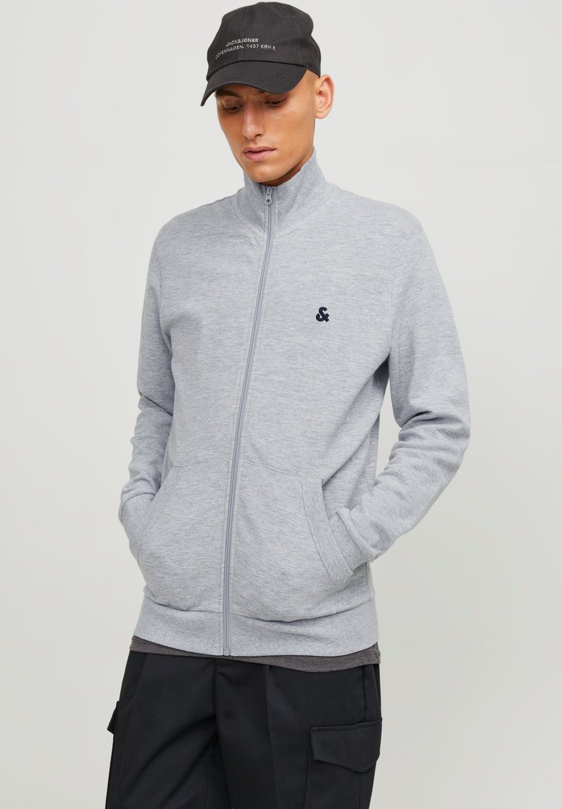 Jack And Jones Jjepaulos Sweat Zippé Light Grey Melange Gris Clair