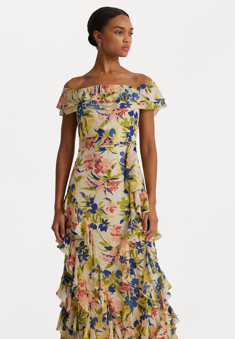 Lauren Ralph Lauren PRANMILLE SHORT SLEEVE GOWN - Maxi dress - cream/blue multi/off-white ...