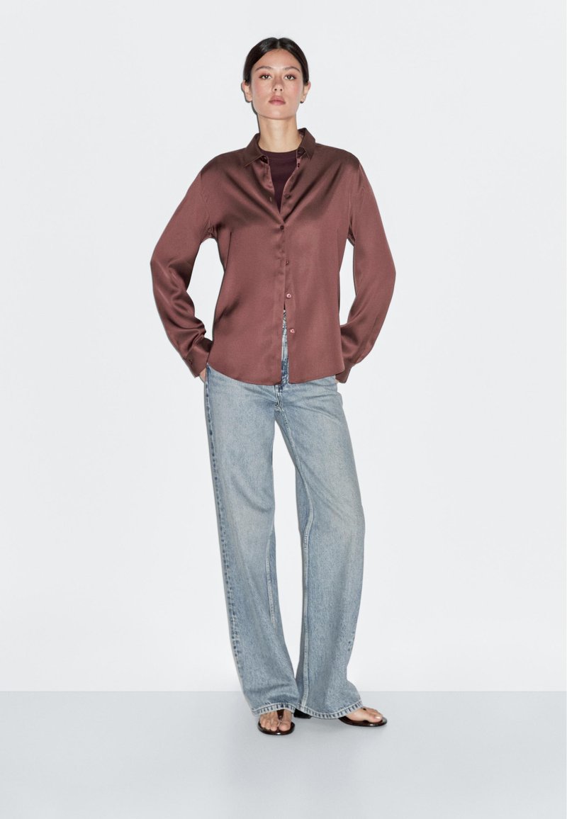 Massimo Dutti FLOWING SATIN LONG SLEEVE - Hemdbluse - lilac/flieder - Zalando