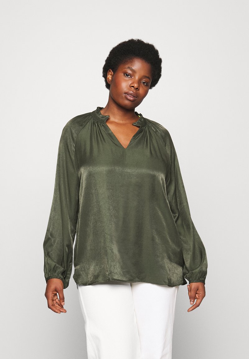 ONLY Carmakoma CARKALANA V NECK BLOUSE - Blouse - dark green - Zalando ...