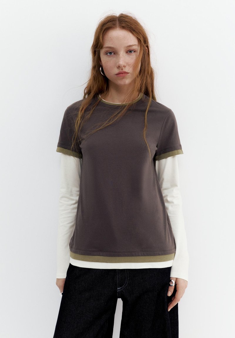 PULL&BEAR T-SHIRT - Long sleeved top - dark grey - Zalando