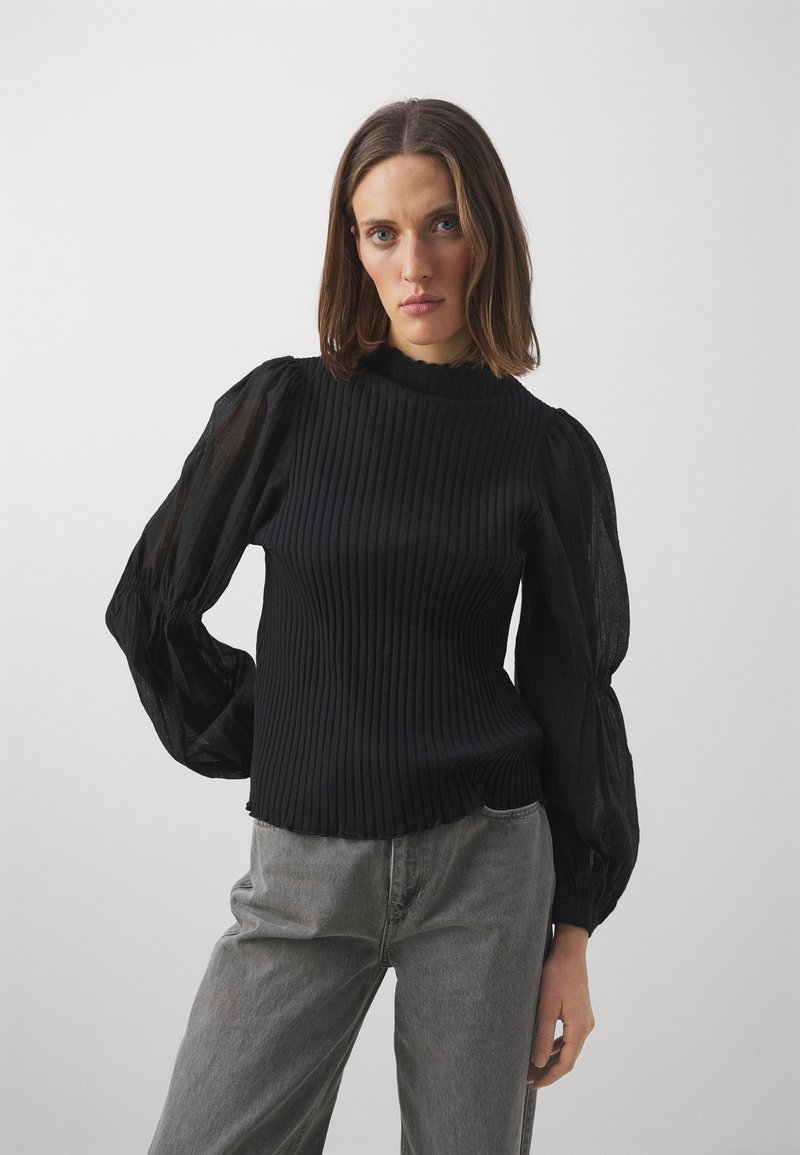 Mother of Pearl GATHERED PUFF SLEEVES - Topper langermet - black/svart ...