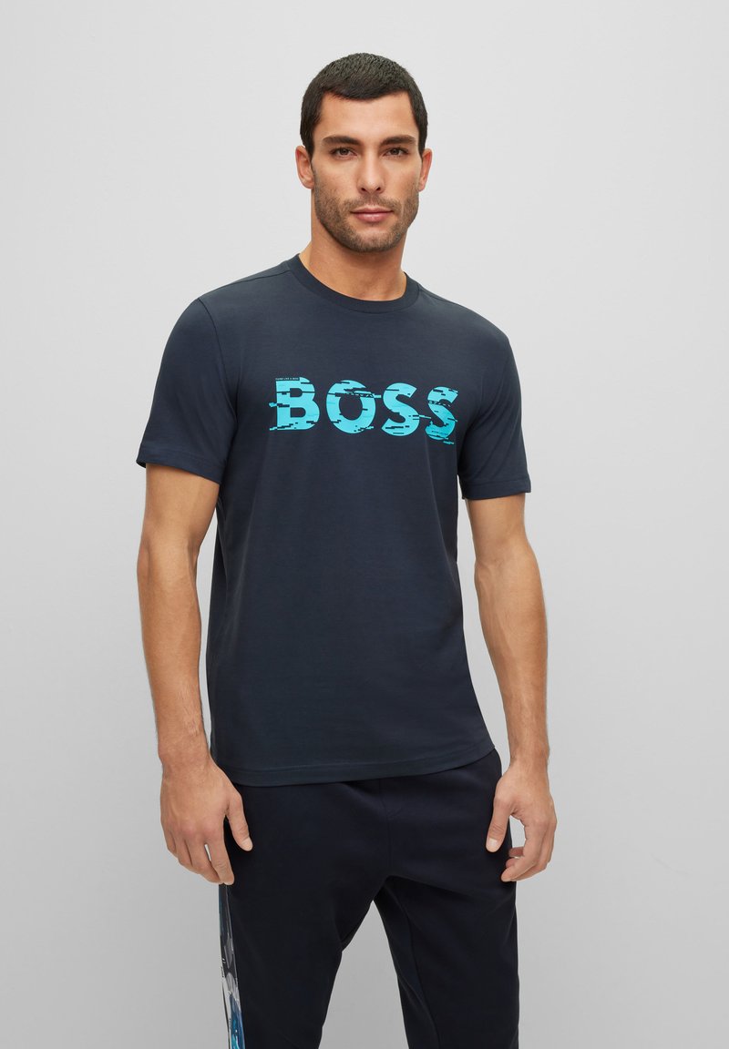BOSS Print T-shirt - dark blue - Zalando.co.uk