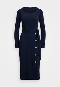 Lauren Ralph Lauren BELTED RIB KNIT DRESS - Robe pull - lauren navy ...