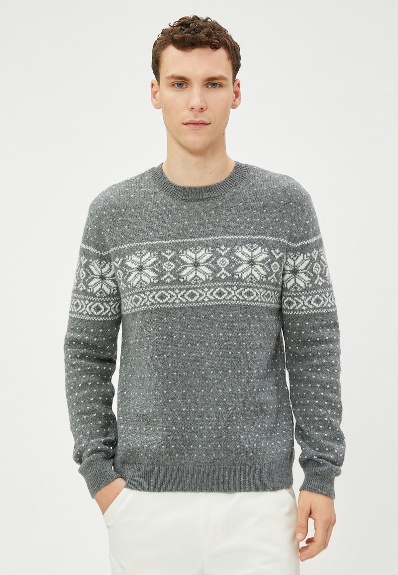 Koton CREW NECK ETHNIC PATTERNED BLEND - Pullover - grey/gris - ZALANDO.FR