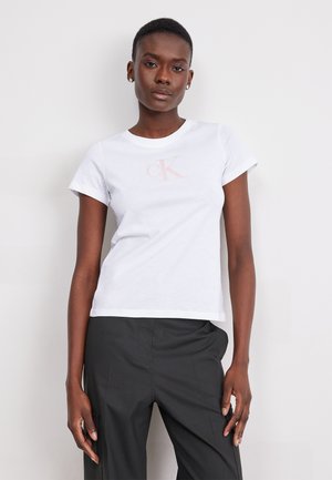 Calvin Klein Jeans Plus MONOLOGO V NECK TEE - T-shirt basique - bright white/blanc - ZALANDO.FR