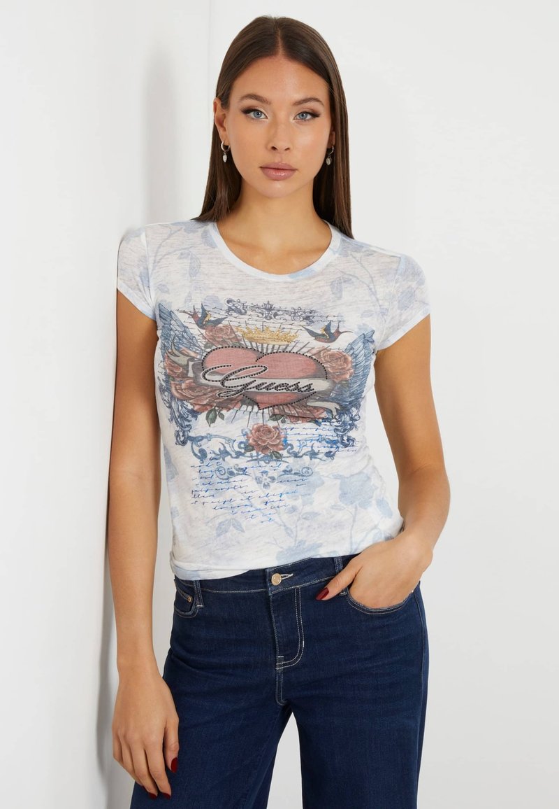 Guess Allover T Shirt Print Mehrfarbig Weiß Wit Zalando Nl