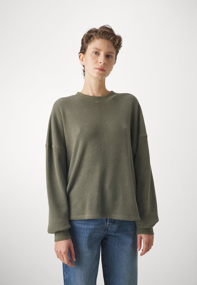 Abercrombie & Fitch LONG-SLEEVE OVERSIZED WAFFLE TEE - Pulover - DUSTY OLIVE/oliv - Zalando.ro