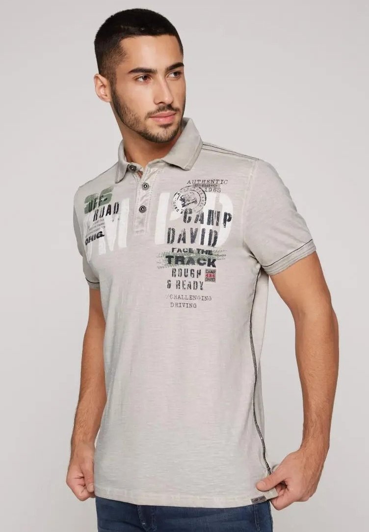 Camp David MIT BEIDSEITIGEN LABEL PRINTS SILVERY - Poloshirt - met ...